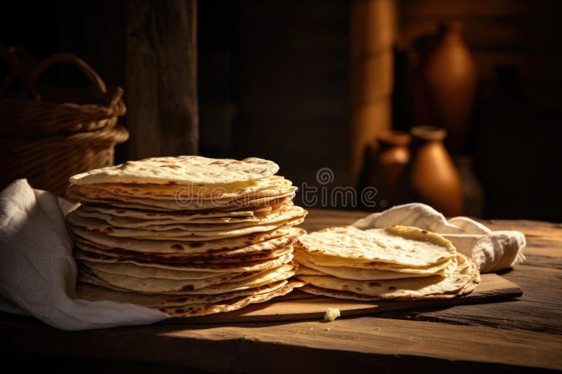 Tortillas Stacked Neatly on a Rustic Table Stock Illustration ...