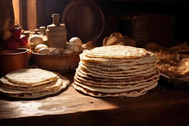 Tortillas Stacked Neatly on a Rustic Table Stock Image - Image of ...