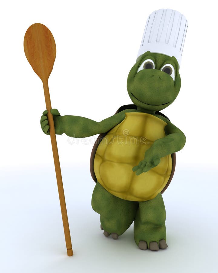 Tortoise Chef with Wooden Spoon Stock Illustration - Illustration of ...
