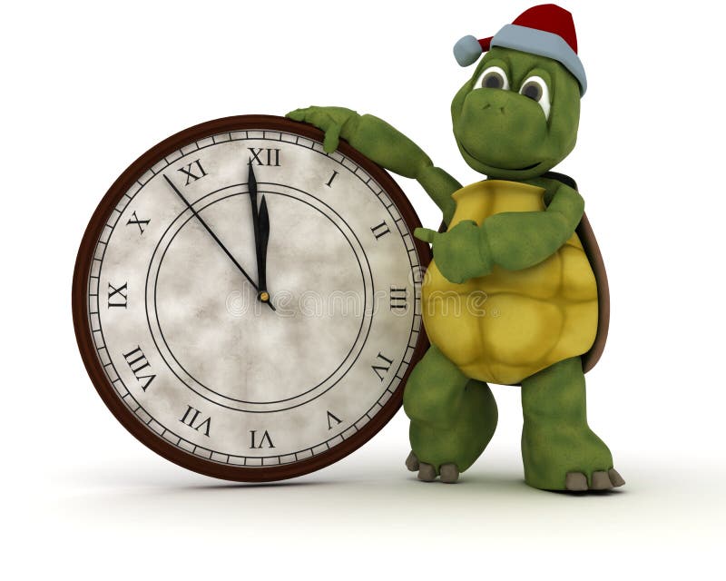 Tortoise with a Clock at New Years Stock Illustration - Illustration of ...