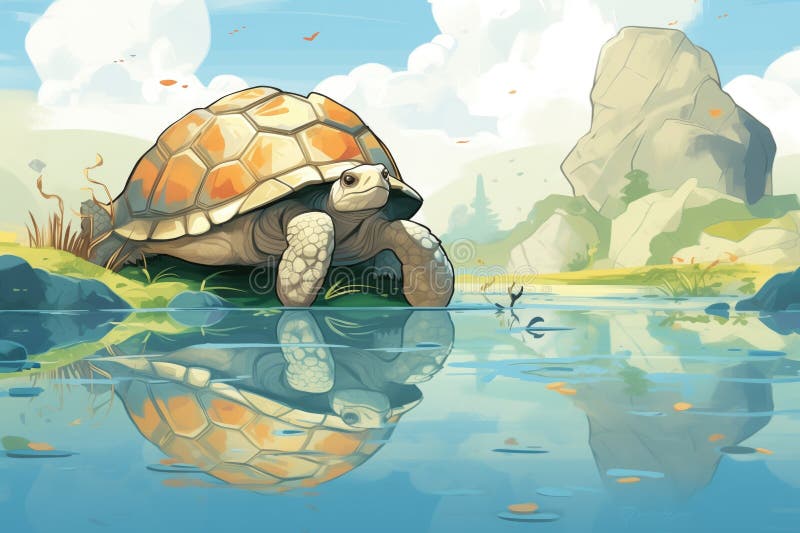 Tortoise Drinking Water from a Rivers Edge Stock Image - Image of ...