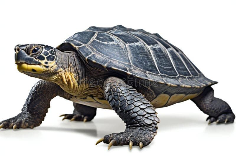 Tortoise Isolated on White Background, Studio Shot, Side View Stock ...