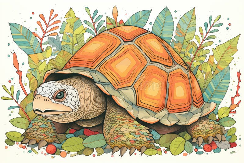 Tortoise Munching on Leaves with Distinctive Patterns Stock Photo ...