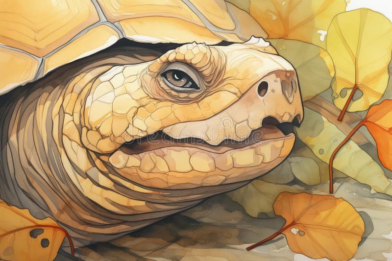 Tortoise Peering from Under a Leaf, Taking a Bite Stock Photo - Image ...