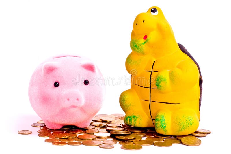 Tortoise and piggy banks stock image. Image of banking - 13436809