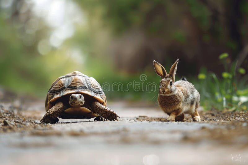 A Tortoise and a Rabbit on a Dirt Road, Suitable for Illustrating the ...