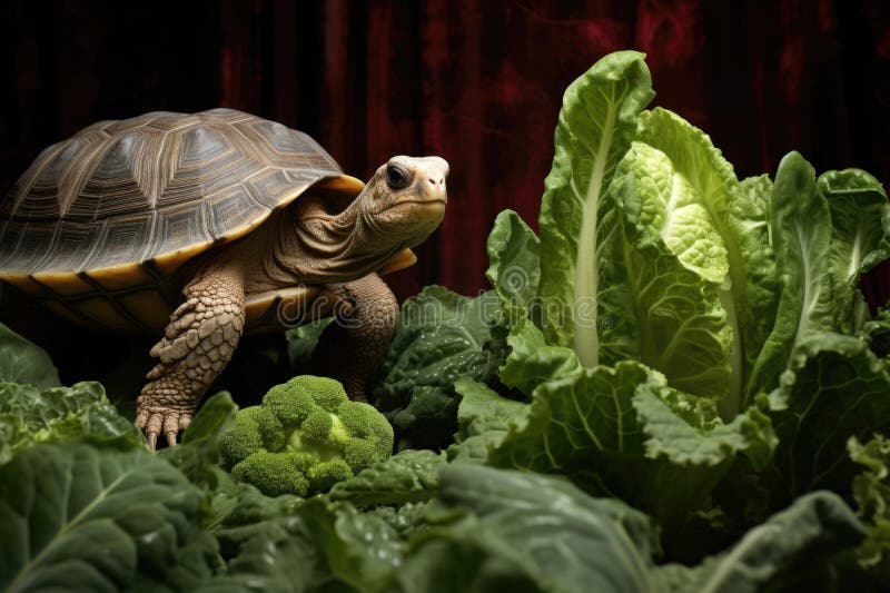 A Tortoise and a Rabbit Sharing a Patch of Green Lettuce Stock Image ...