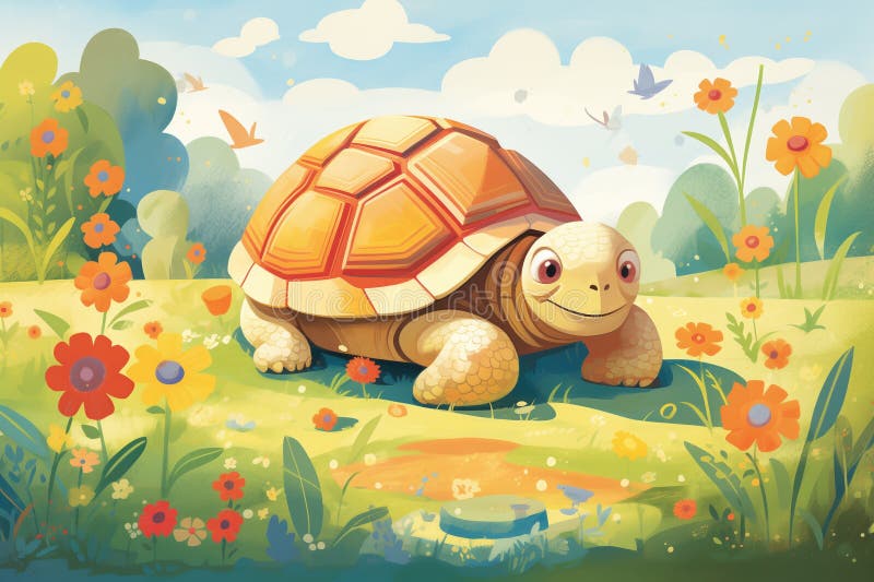 A Tortoise Resting in a Sunny Patch of a Garden Stock Illustration ...