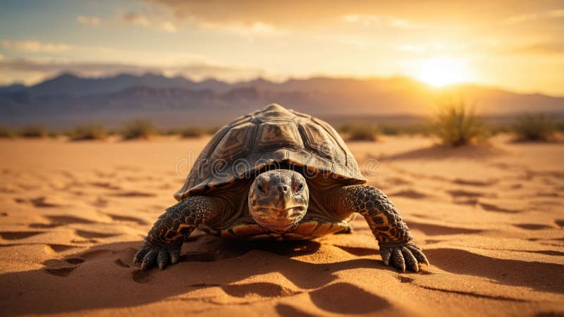 Majestic Desert Tortoise Walking at Sunset Stock Illustration ...