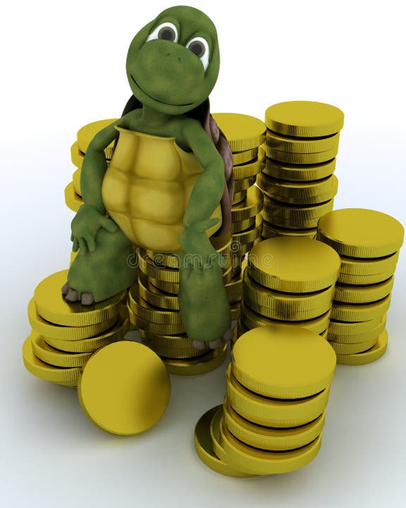 Tortoise sat on gold coins stock illustration. Illustration of shell ...