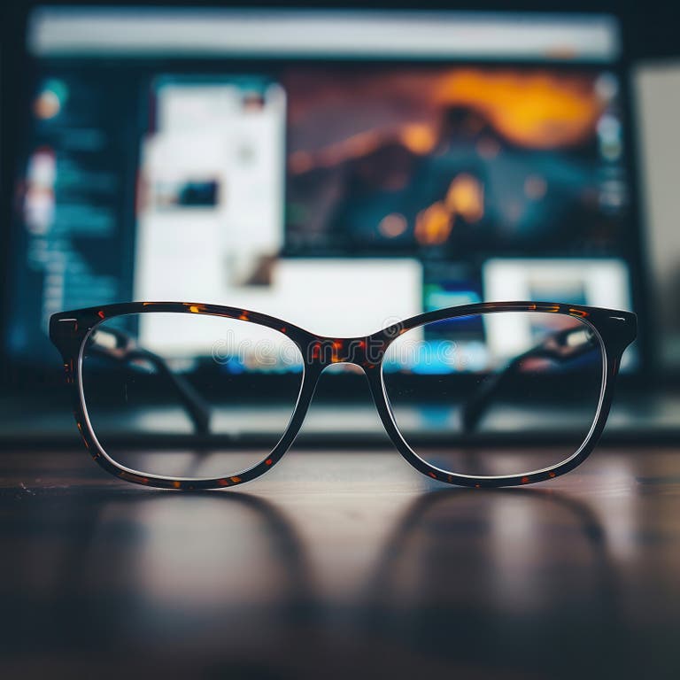 Tortoise Shell Eyeglasses Rest on a Desk in Front of a Computer Screen ...