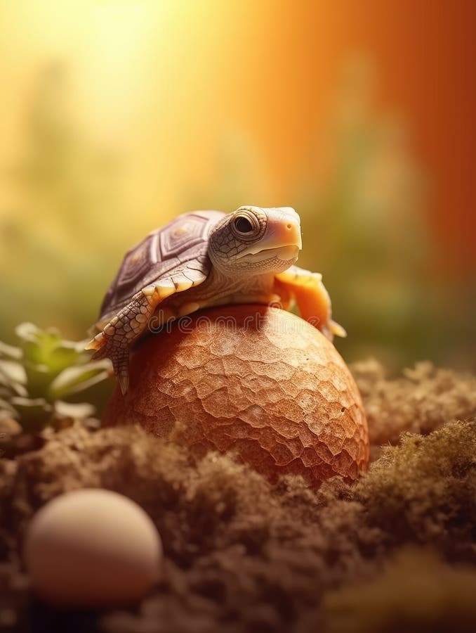 Tortoise is Sitting on Top of an Egg in the Sand Stock Illustration ...