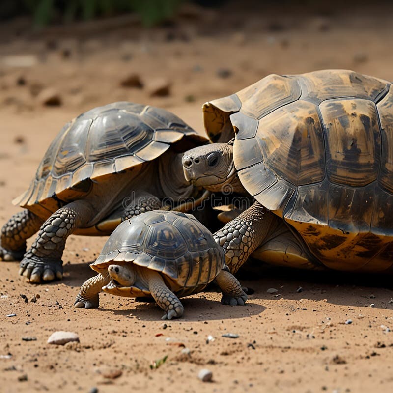 Tortoise with their mother stock illustration. Illustration of nature ...