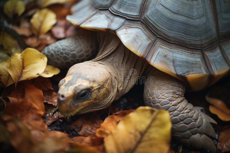 Tortoise Under Bush Feasting on Leaves Stock Image - Image of reptile ...