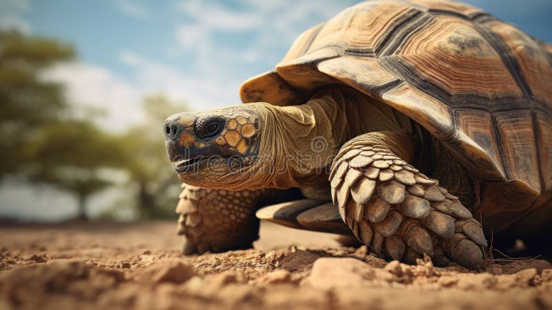 A Tortoise Walking on the Ground in a Field, AI Stock Photo - Image of ...