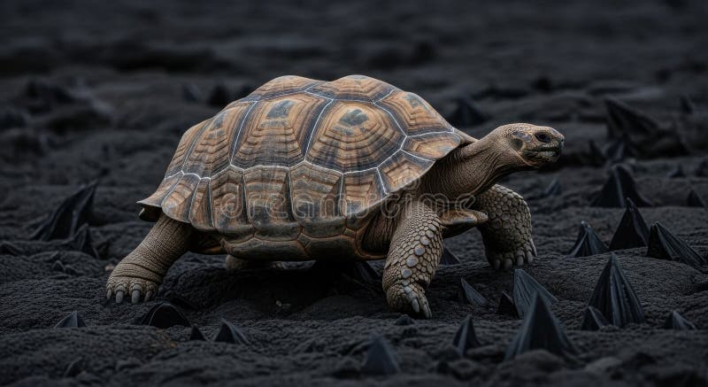 Tortoise Walking on Dark, Rocky Terrain Stock Illustration ...