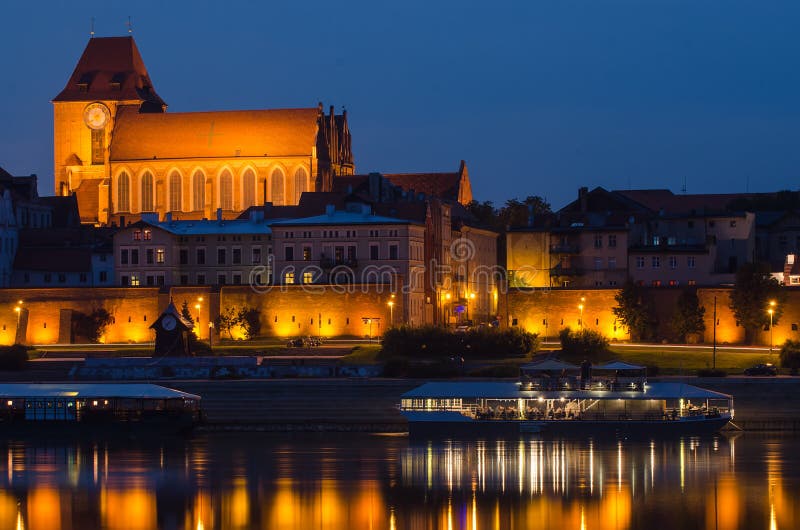 Night Panorama Of Torun, Poland. Stock Image - Image of armillary ...