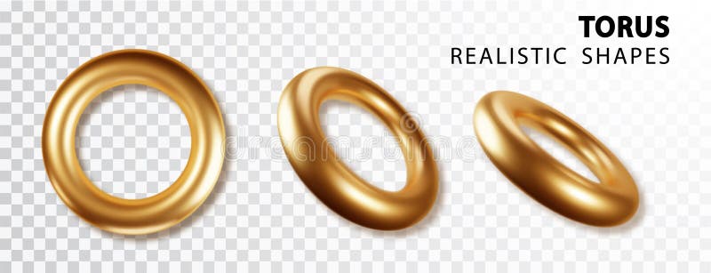Torus Shape Realistic in Various Positions. Golden 3d Vector Geometric ...