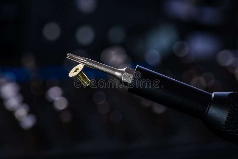 Torx Drive Bit and Aluminum Magnetized Bit Driver Closeup. Screwdriver ...