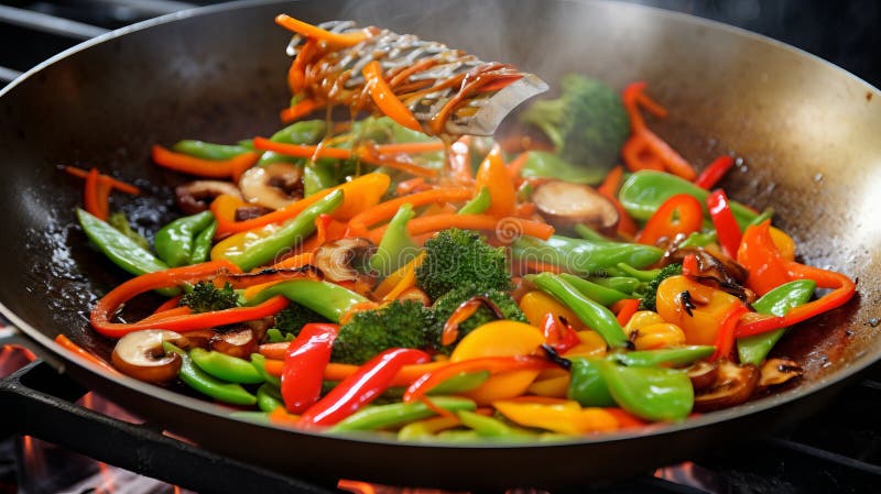 Toss of Stir-fried Vegetables in a Wok Stock Illustration ...