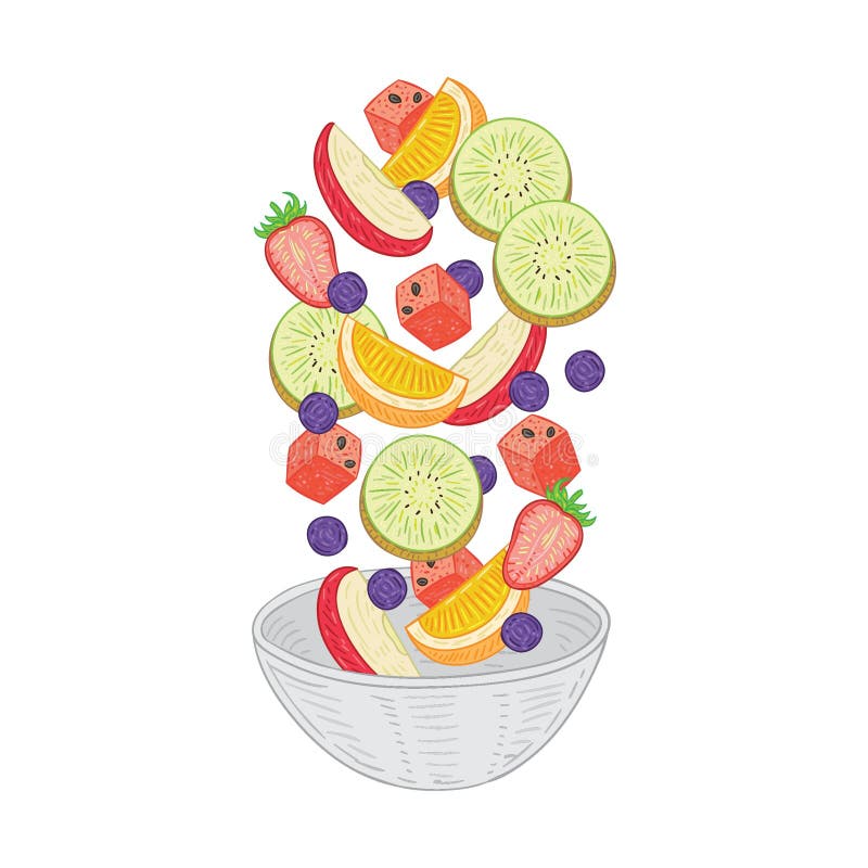 Tossed Fruit Salad Vector Illustration. Vector Illustration Decorative ...