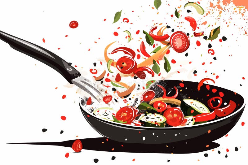 Tossing Vegetables in a Sizzling Pan Action Shot Pan Isolated Stock ...