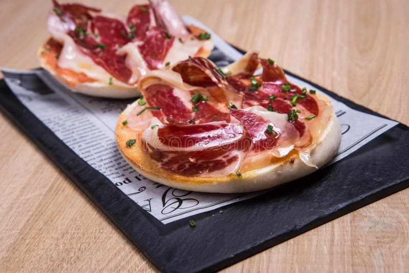 Tostada con jamon stock photo. Image of recipe, healthy - 142589662