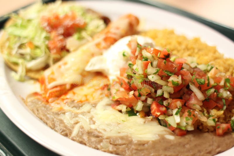 Tostada and Enchilada Plate Stock Image - Image of enchilada, food ...