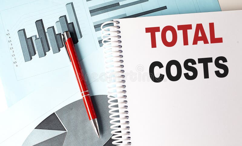 TOTAL COSTS Text on a Notebook with Pen on a Chart Background Stock ...
