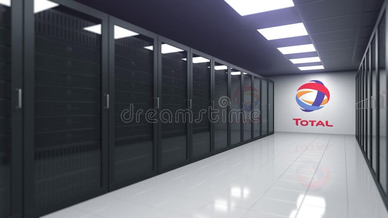 TOTAL Logo in the Modern Server Room, Editorial 3D Animation Stock ...