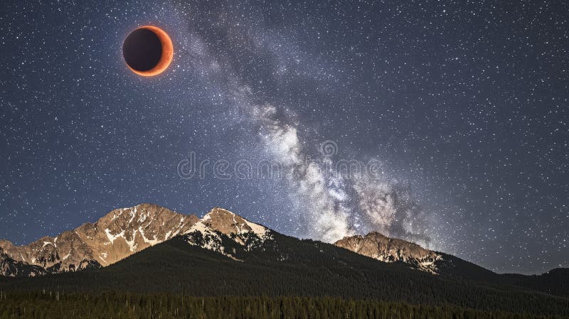 A Total Lunar Eclipse Casts a Dark Shadow on the Moon, while the Milky ...