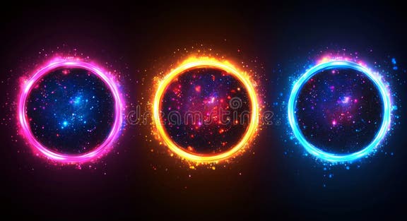 A Total and Partial Solar Eclipse with Neon-colored Glows Against a ...