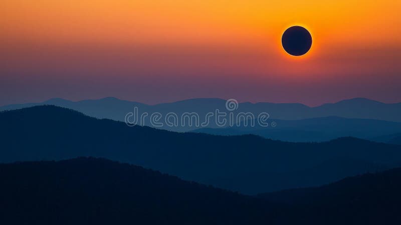 A Total Solar Eclipse Casts a Dark Shadow Over a Range of Mountains at ...