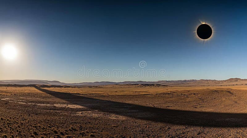 A Total Solar Eclipse Casts a Shadow Across a Desert Landscape Stock Photo - Image of rocky ...