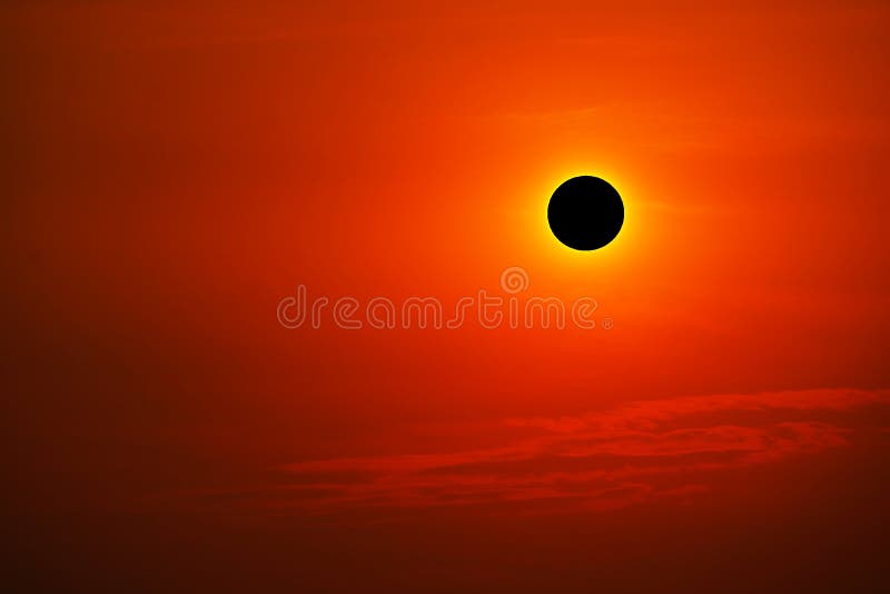 Total Solar Eclipse on Clear Red Orange Sky Sunset in Evening Stock ...