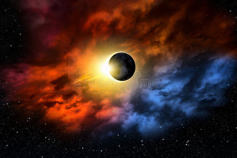 Total Solar Eclipse in Clouds, Atmosphere . Stock Illustration ...