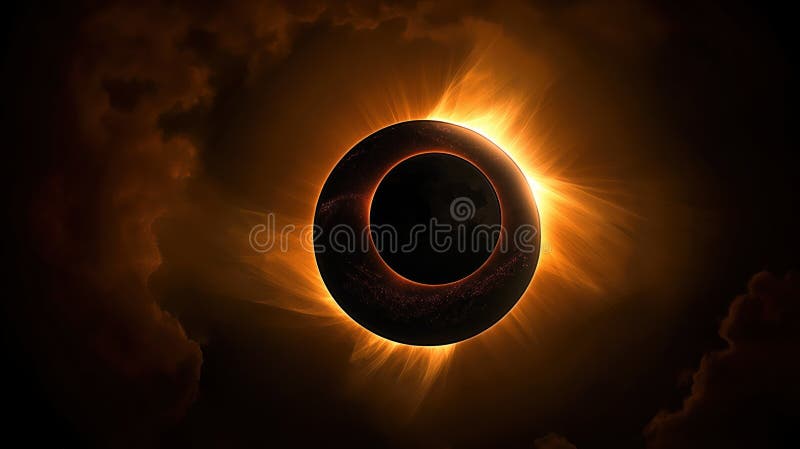 Total Solar Eclipse with Corona Visible Around Sun. Dark Sky with ...