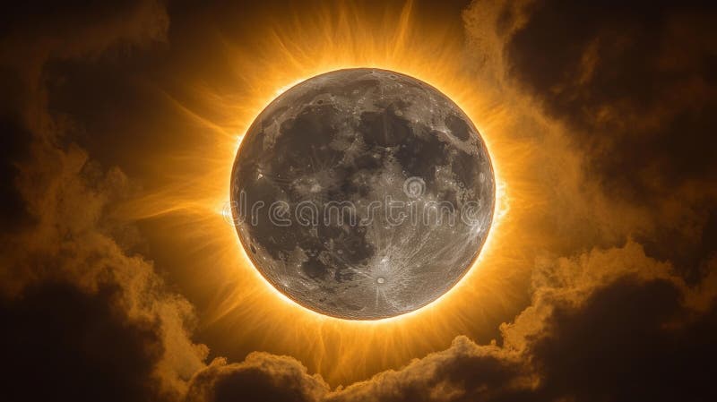 Total Solar Eclipse with Cosmic Rays and Glowing Moon Surrounded by ...