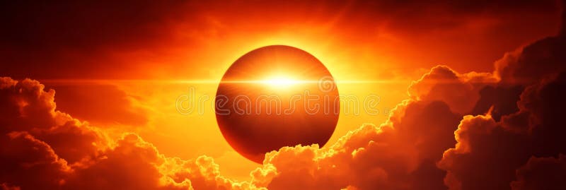 Total Solar Eclipse Creating Diamond Ring Effect in Orange Sky Stock ...