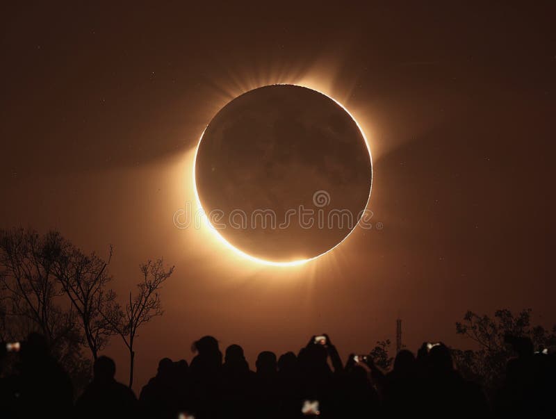 Total Solar Eclipse. Crowd of People Watching Annular Solar Eclipse ...