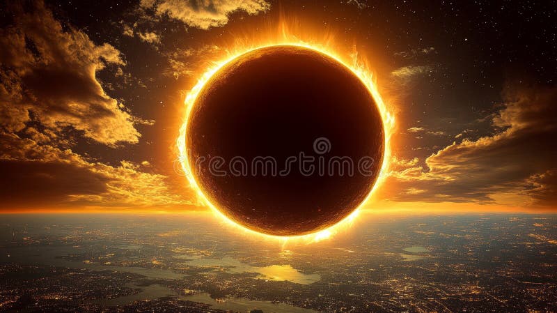 A Total Solar Eclipse Displaying the Corona Against a Darkened Sky To ...