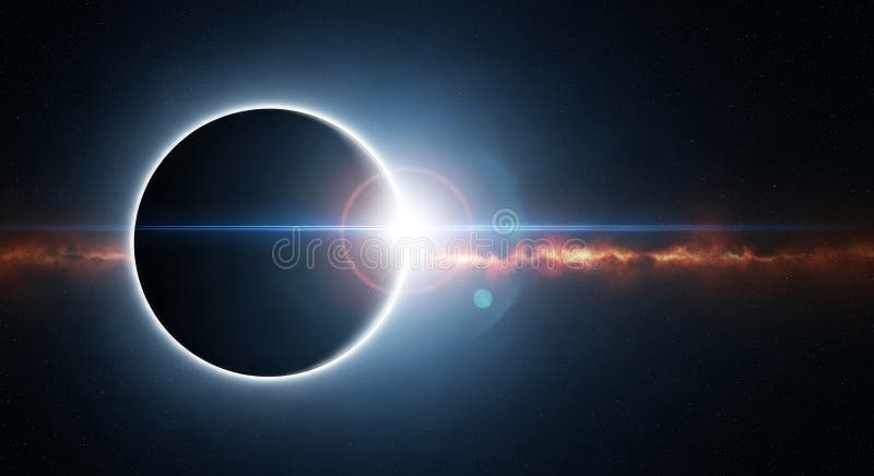 Total Solar Eclipse with Dramatic Cosmic Lens Flare and Starry Space Background Stock ...