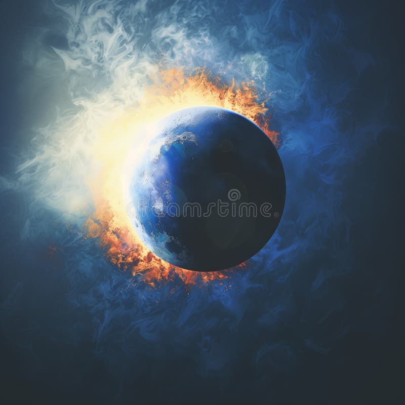 Total Solar Eclipse Event on a Blue Sky. Dramatic Stock Illustration ...