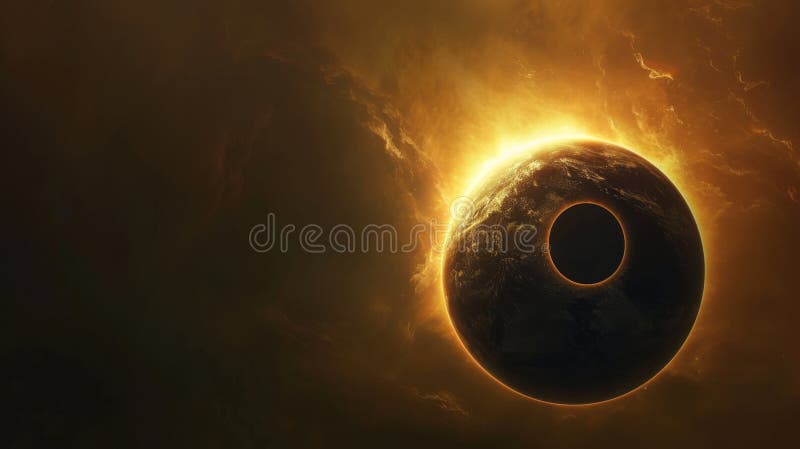A Total Solar Eclipse Highlighted by Glowing Sun Rays, Over a Dark ...