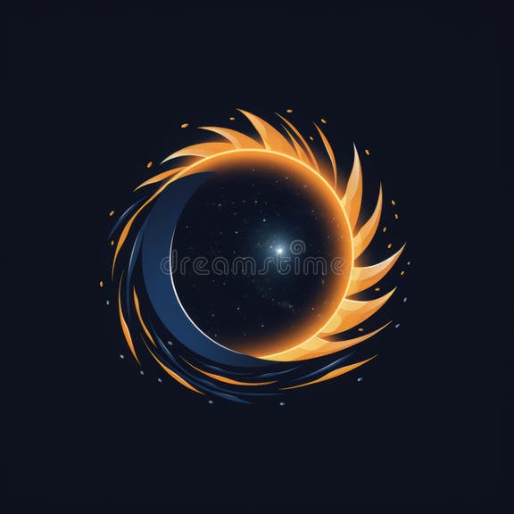 Total Solar Eclipse Logo Design Featuring a Stylized Sun and Moon in a Circular Pattern ...