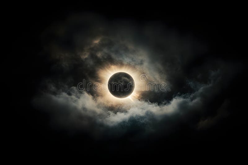 Total Solar Eclipse Occurring Behind Dark Clouds Generative AI Stock Image - Image of solar ...