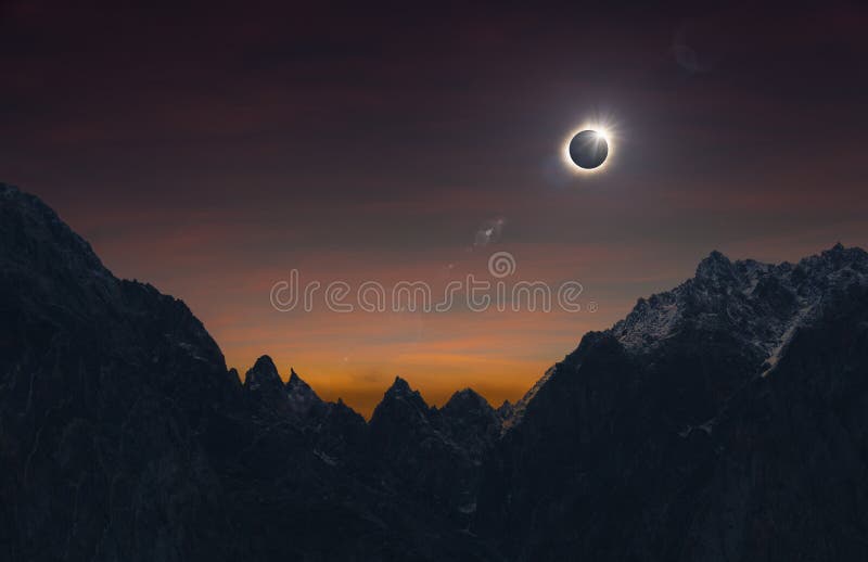 Total Solar Eclipse Over High Mountains, Amazing Dark Mysterious ...