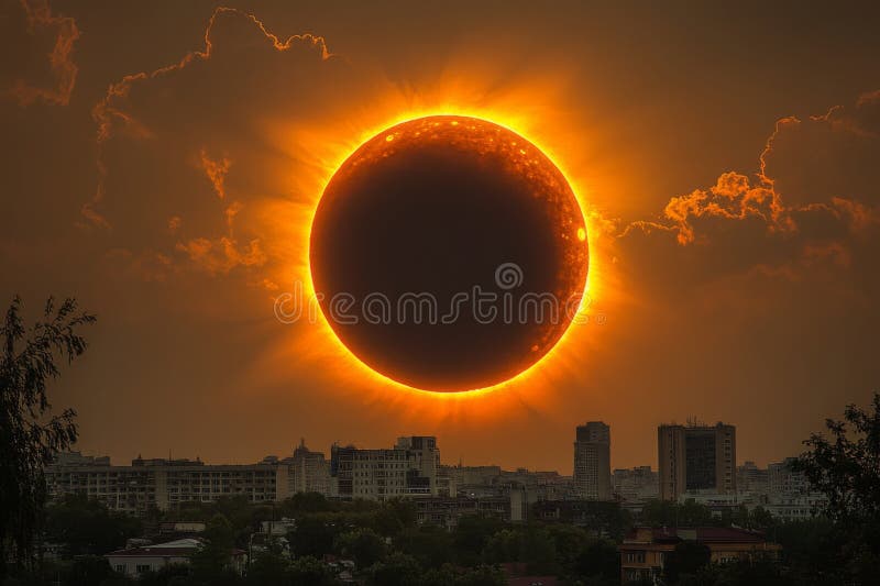 Total Solar Eclipse Over Urban Skyline Stock Illustration ...