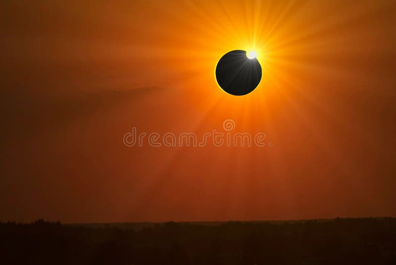 Total Solar Eclipse. the Shadow of the Moon Begins To Recede . Stock ...