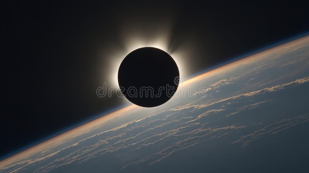 Total Solar Eclipse from Space with Earth S Atmosphere and Clouds Stock ...